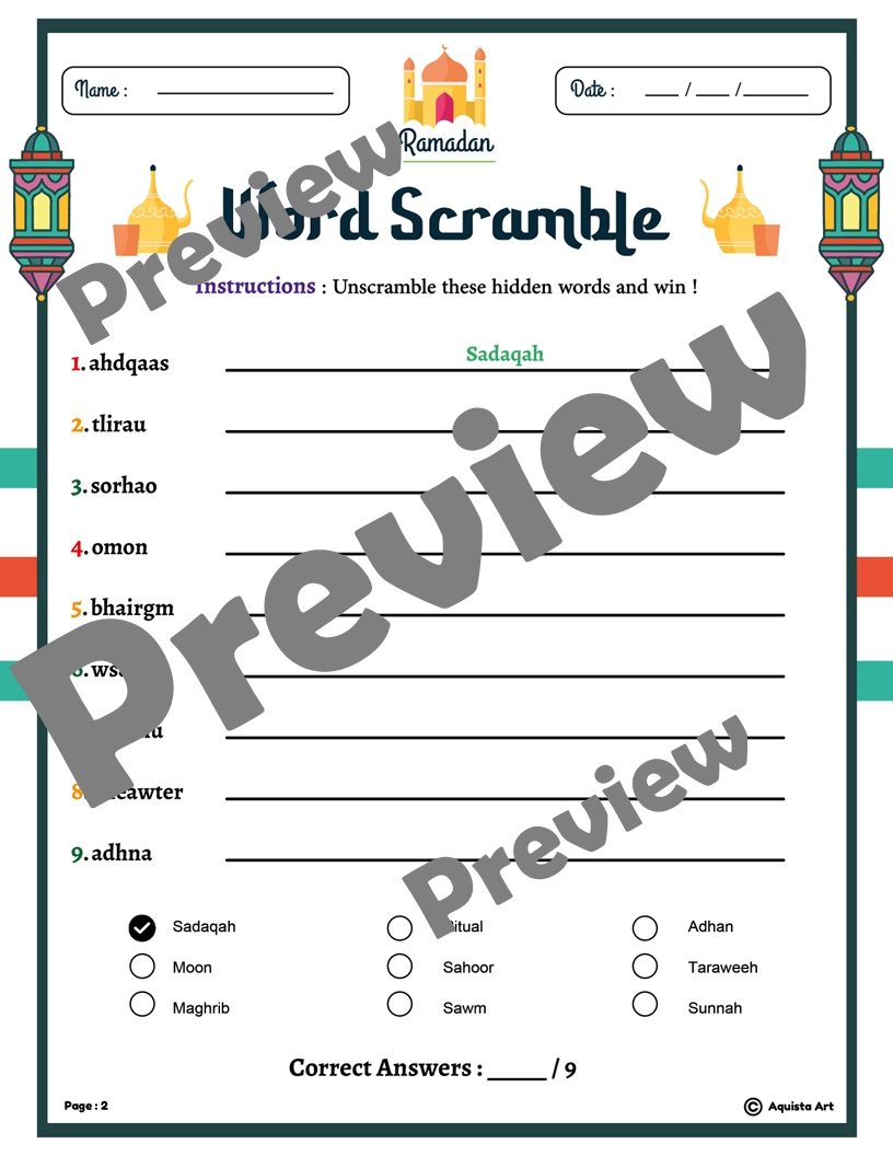 Ramadan Word Scramble Worksheets | Made By Teachers