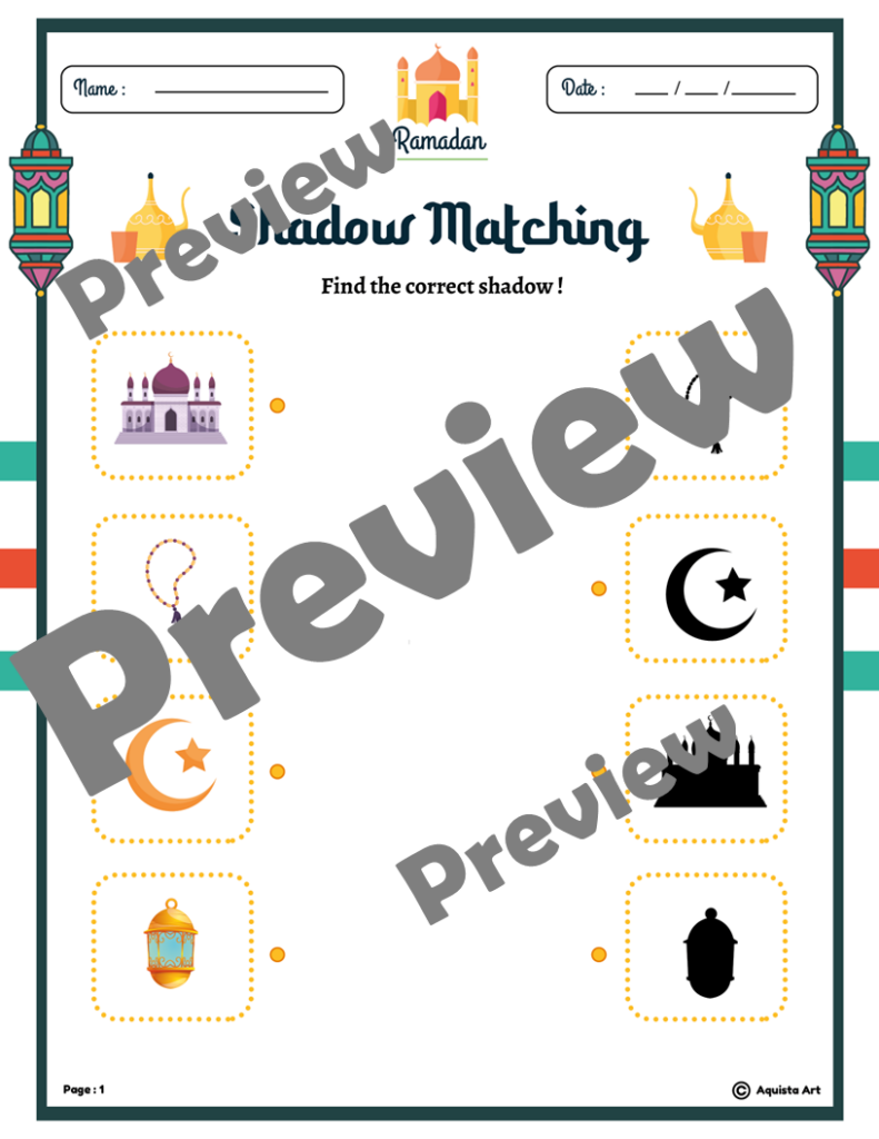 Ramadan Shadow Matching Game Worksheets | Made By Teachers