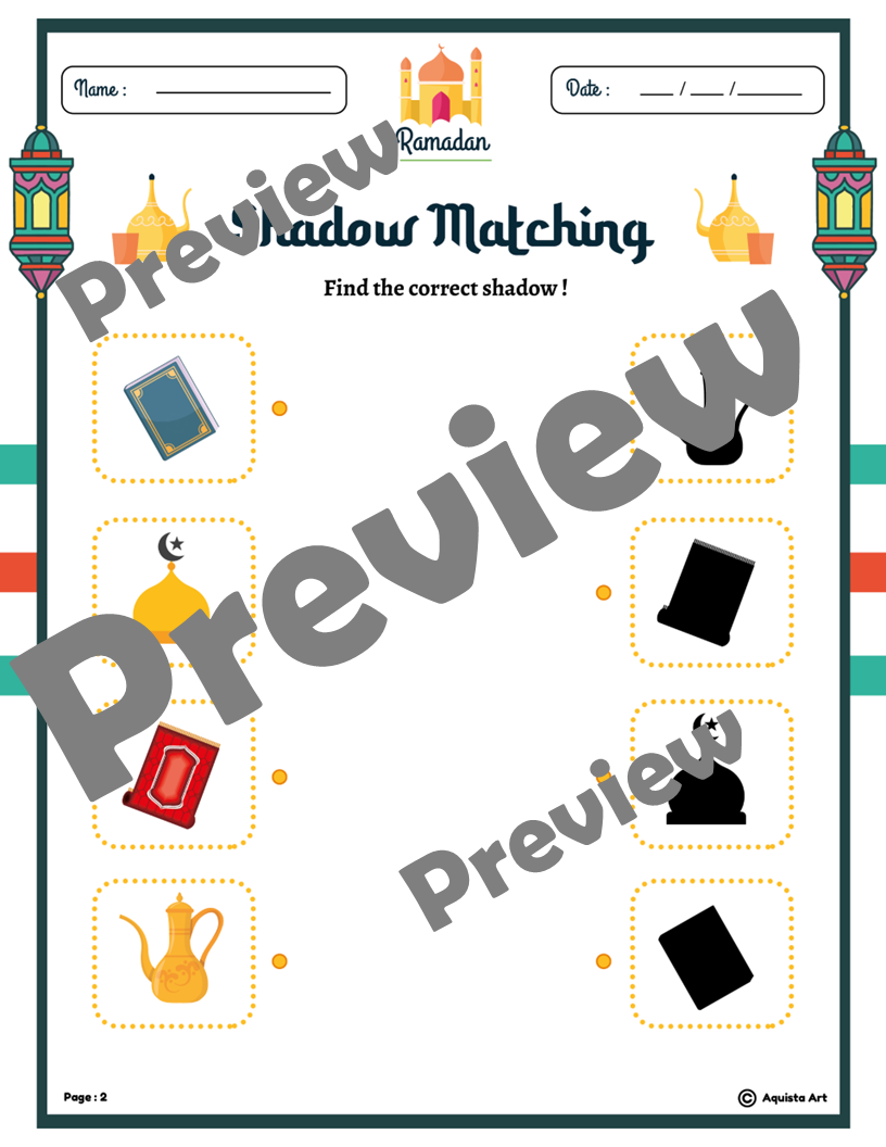 Ramadan Shadow Matching Game Worksheets | Made By Teachers