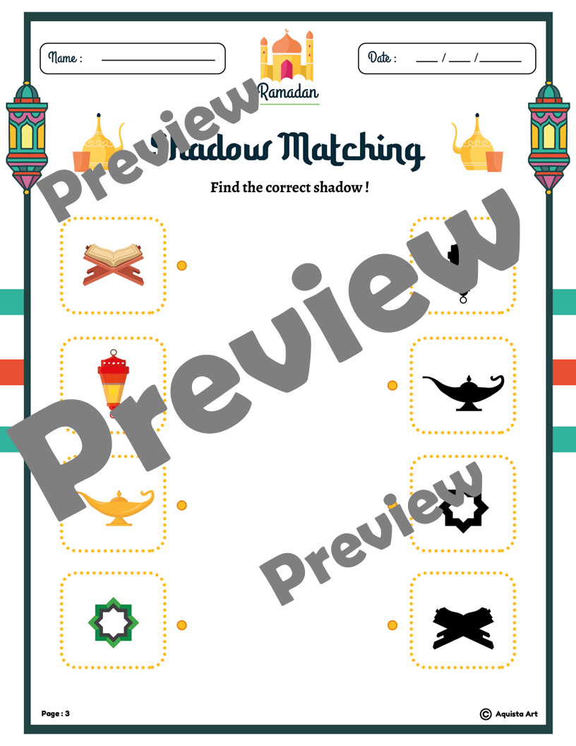 Ramadan Shadow Matching Game Worksheets | Made By Teachers