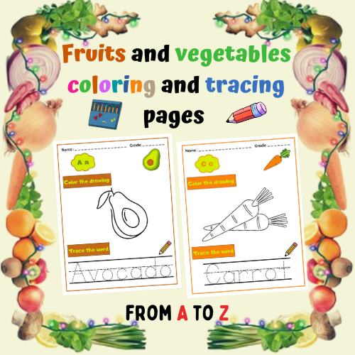 Fruits and Vegetables Coloring and Tracing Pages from A to Z | Made By ...