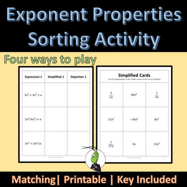 Exponent Rules Sorting Activity | Algebra 1 - expression, simpliciation ...