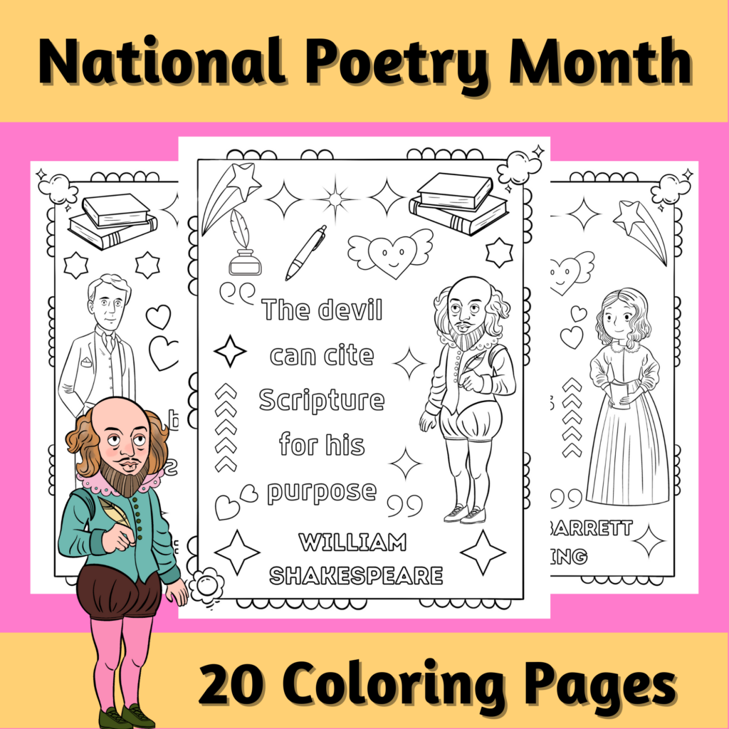 Famous Poets Coloring Pages | April National Poetry Month Coloring ...