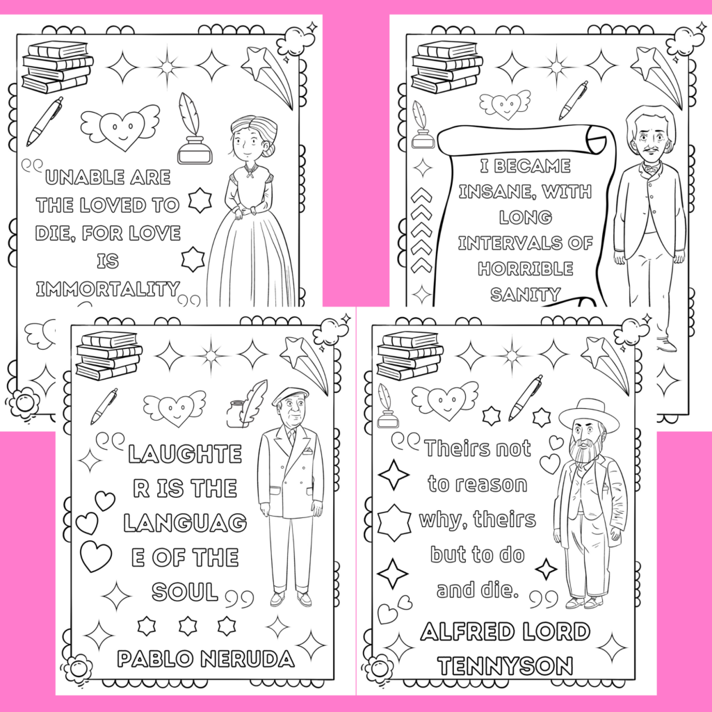 Famous Poets Coloring Pages | April National Poetry Month Coloring ...
