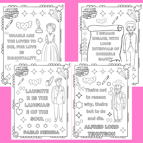 Famous Poets Coloring Pages | April National Poetry Month Coloring ...
