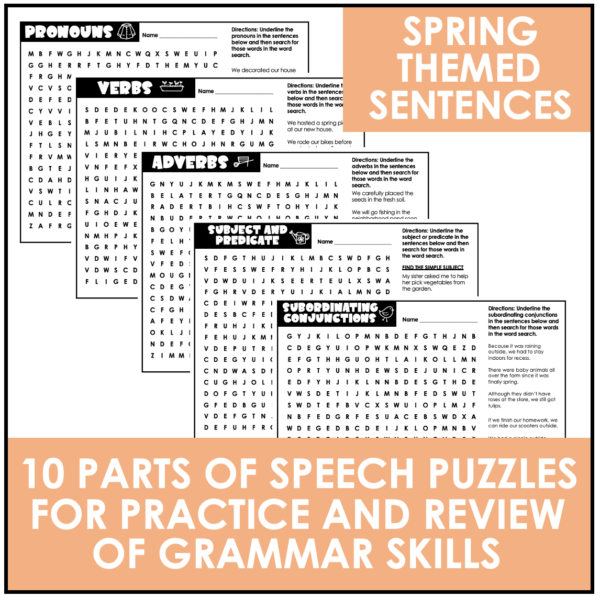 Spring Grammar Practice Word Searches - Parts of Speech Review ...