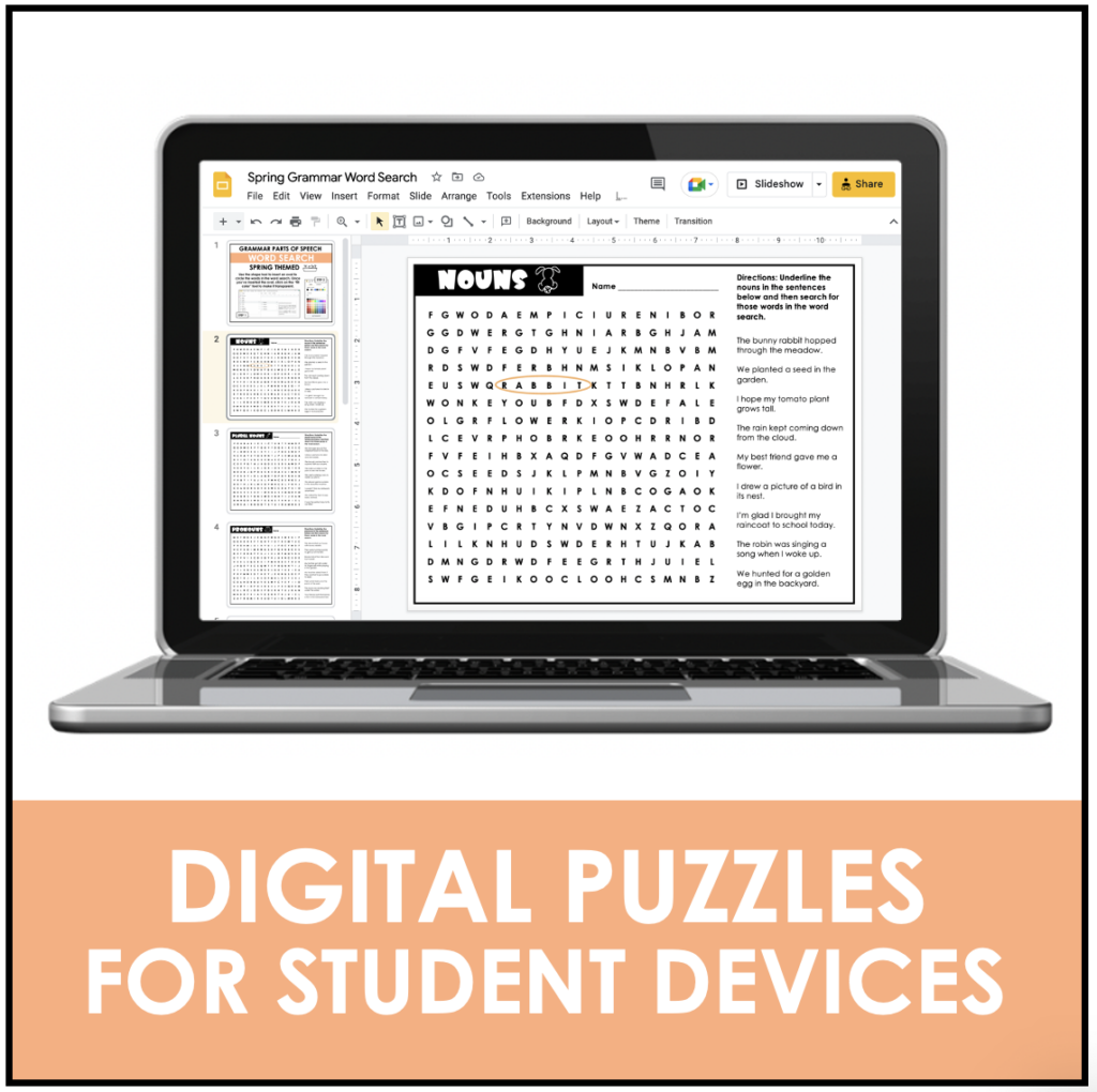 Spring Grammar Practice Word Searches - Parts of Speech Review ...