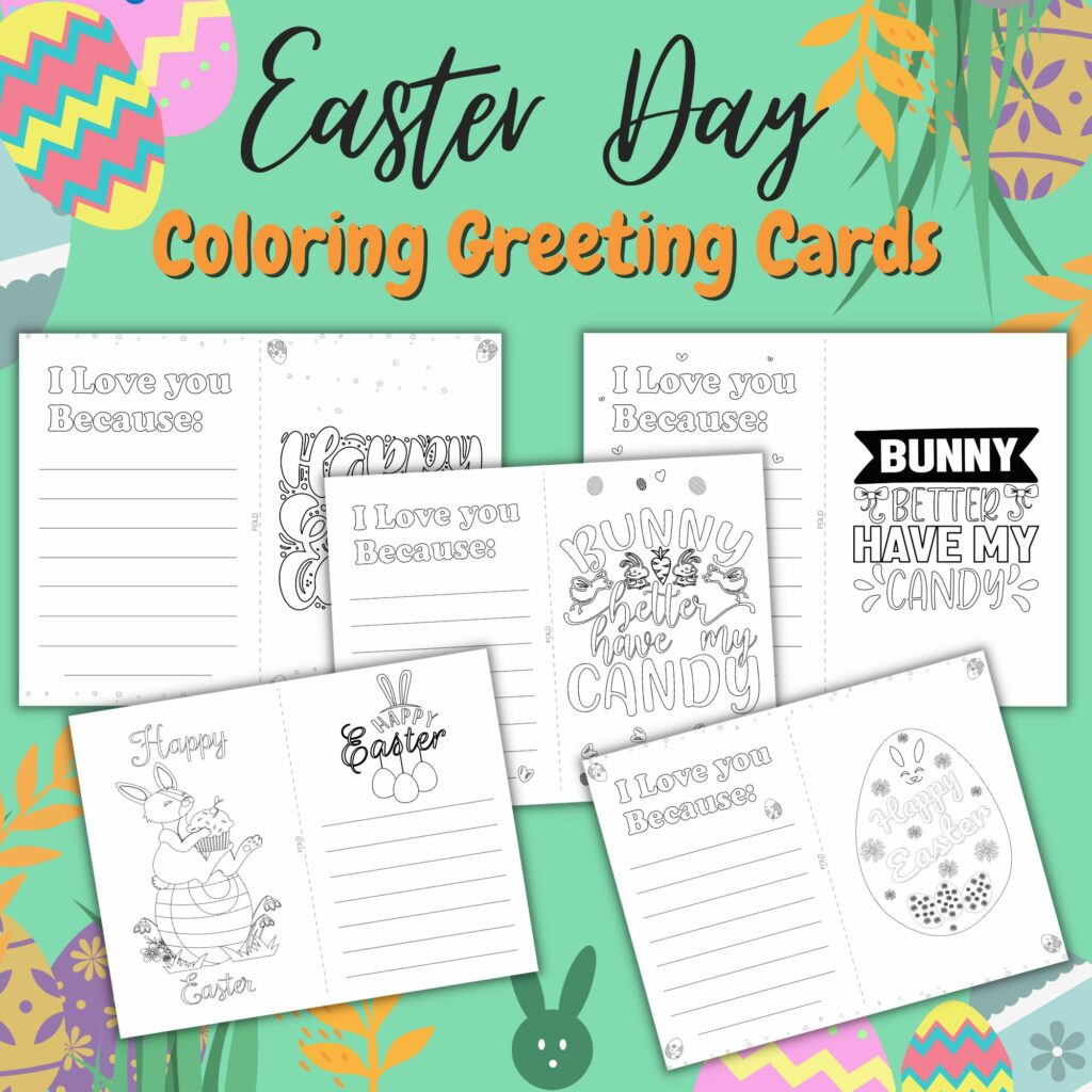 Happy Easter Day Coloring Greeting Cards, Cute Birthday Cards, Kid’s ...