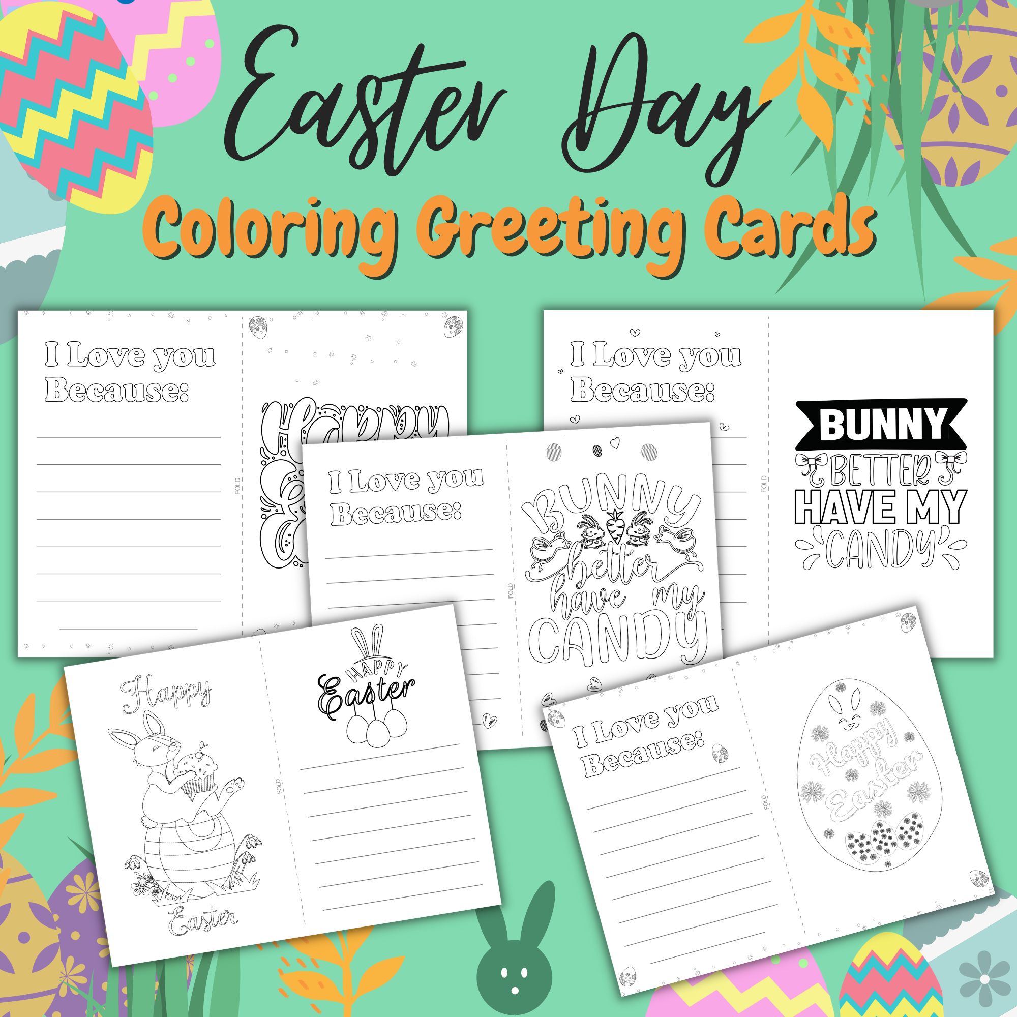 Happy Easter Day Coloring Greeting Cards, Cute Birthday Cards, Kid’s ...