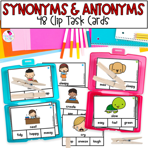 Synonyms and Antonyms Grammar Practice - Vocabulary Clip Cards | Made ...