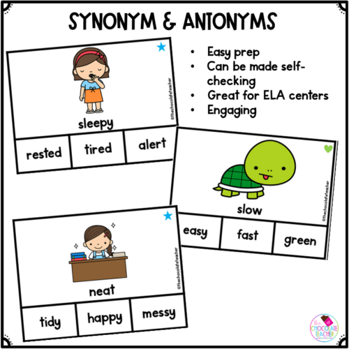 Synonyms and Antonyms Grammar Practice - Vocabulary Clip Cards | Made ...