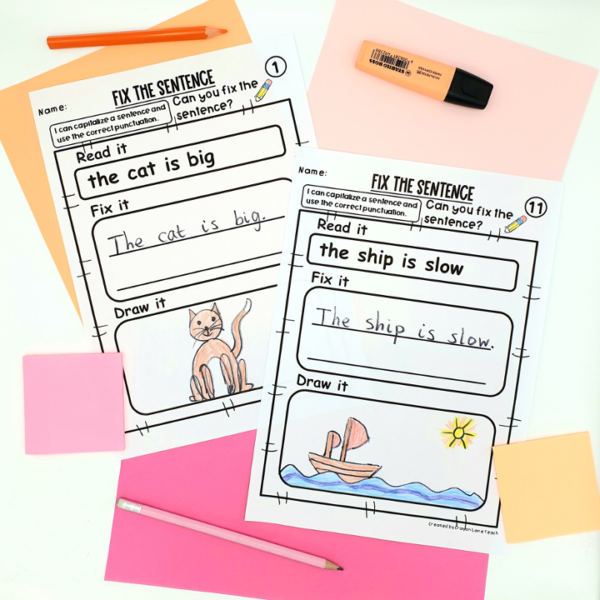 Writing Sentences Fix the Sentence Worksheets Kindergarten 1st Grade ...