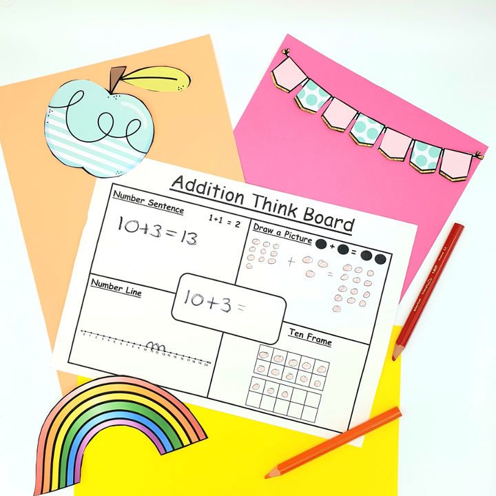 Addition with Ten Frames Think Board Strategy Mats Pre-K Kindergarten ...