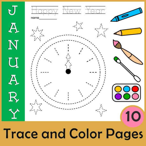 New Year Picture Tracing Worksheets for Pre-K | Pre-handwriting ...