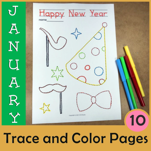 New Year Picture Tracing Worksheets for Pre-K | Pre-handwriting ...