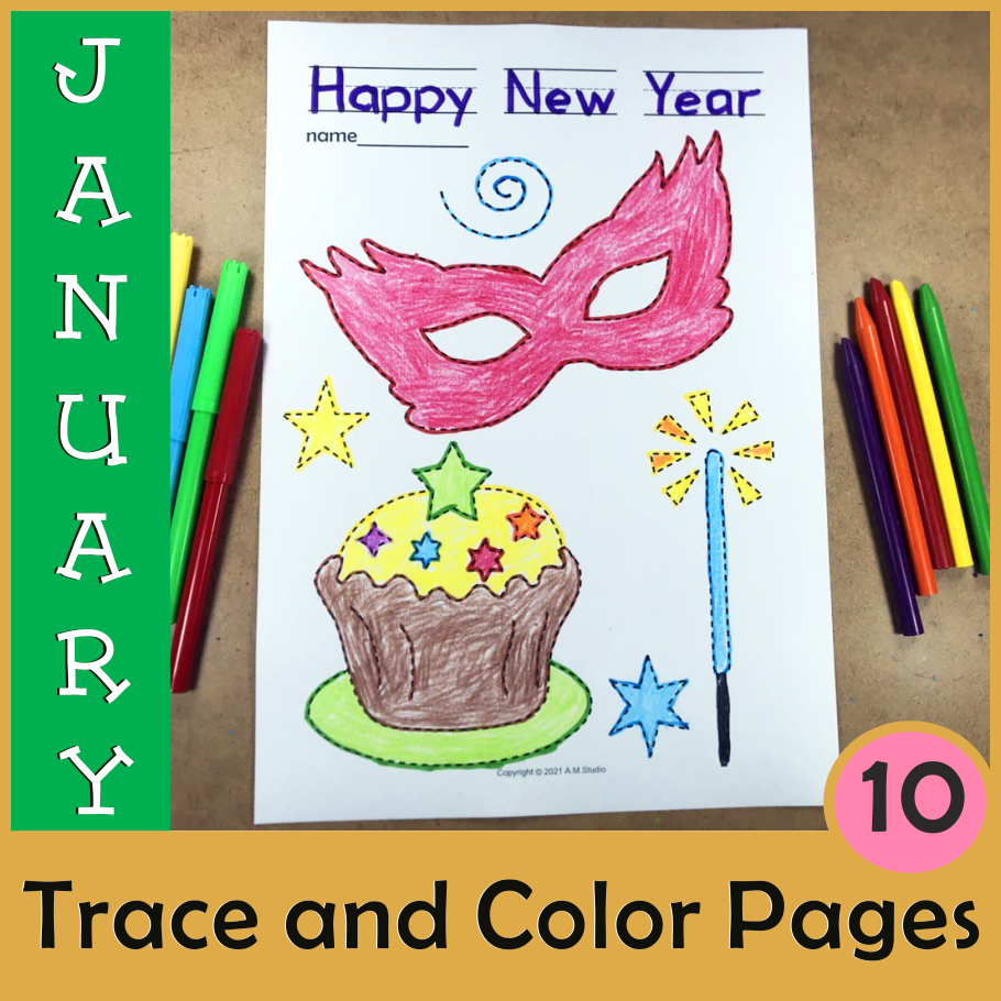 New Year Picture Tracing Worksheets for Pre-K | Pre-handwriting ...