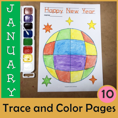 New Year Picture Tracing Worksheets for Pre-K | Pre-handwriting ...
