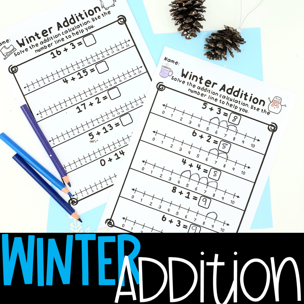 Addition with a Number Line Winter Math Worksheets Kindergarten 1st ...