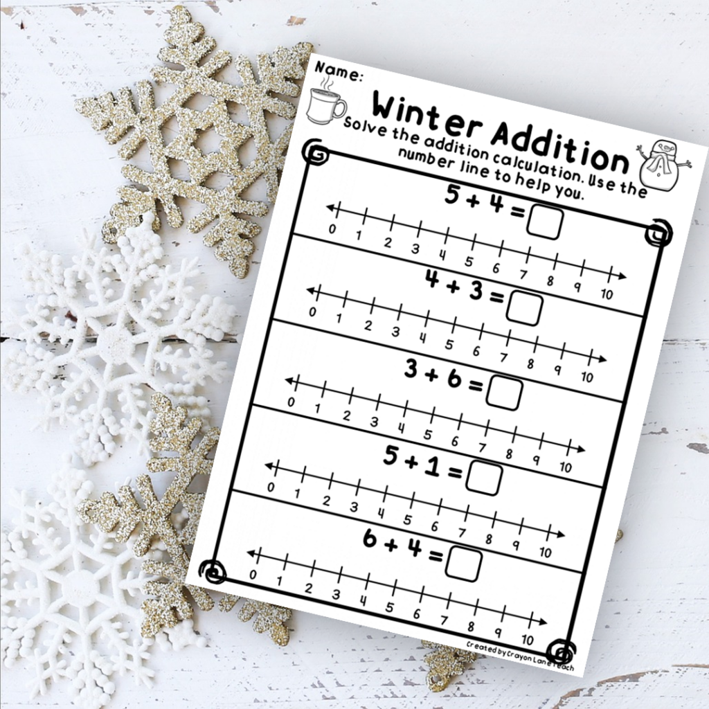 Addition with a Number Line Winter Math Worksheets Kindergarten 1st ...