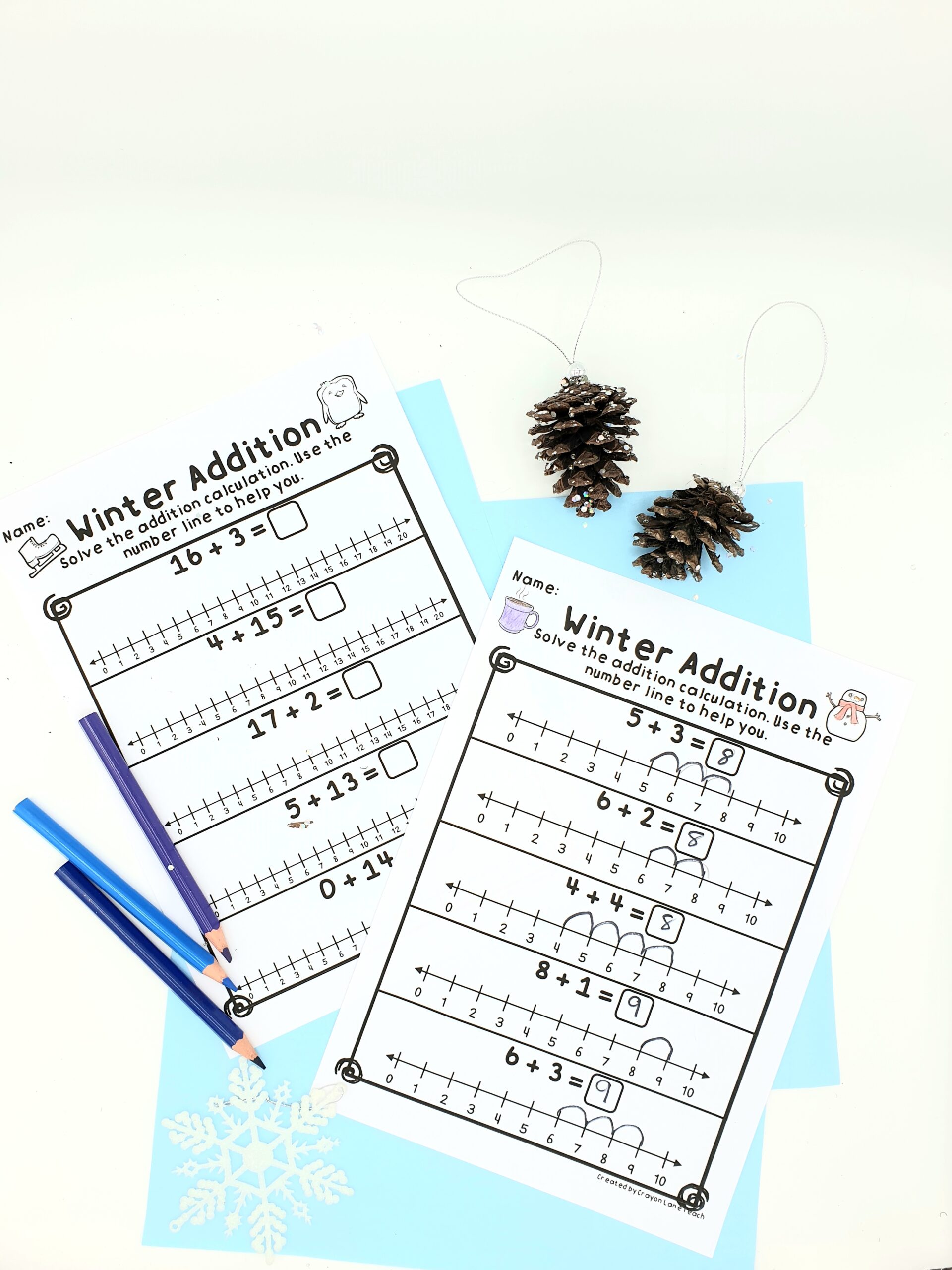 Addition with a Number Line Winter Math Worksheets Kindergarten 1st ...