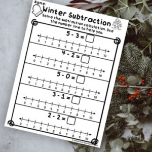 Subtraction with a Number Line Winter Math Worksheets Kindergarten 1st ...