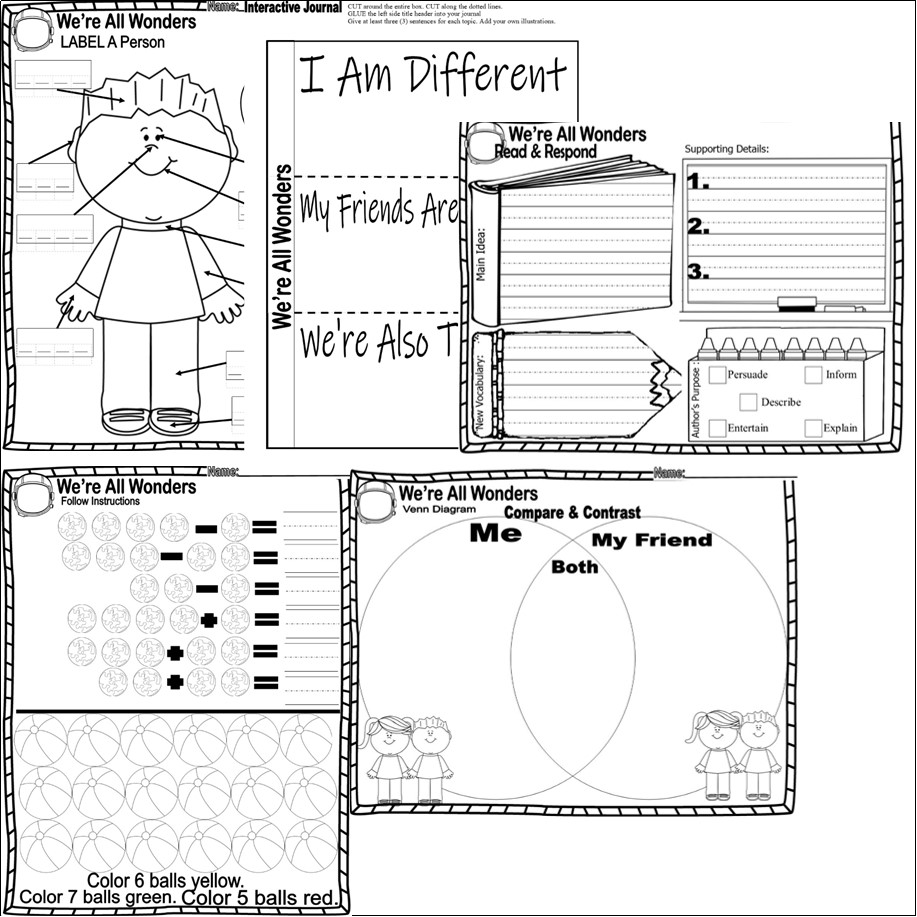 We’re All Wonders Book Companion Reading Comprehension Worksheets ...