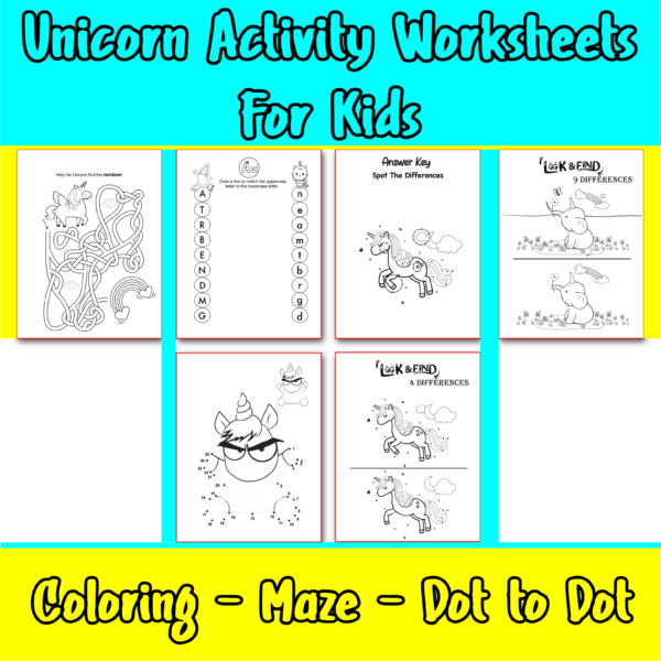 Coloring - Maze - Dot to Dot - Unicorn Activity Worksheets for Kids ...