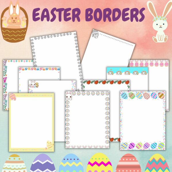 Spring and Easter Borders Cute Bunny Easter Doodle Frames Eggs Flower ...
