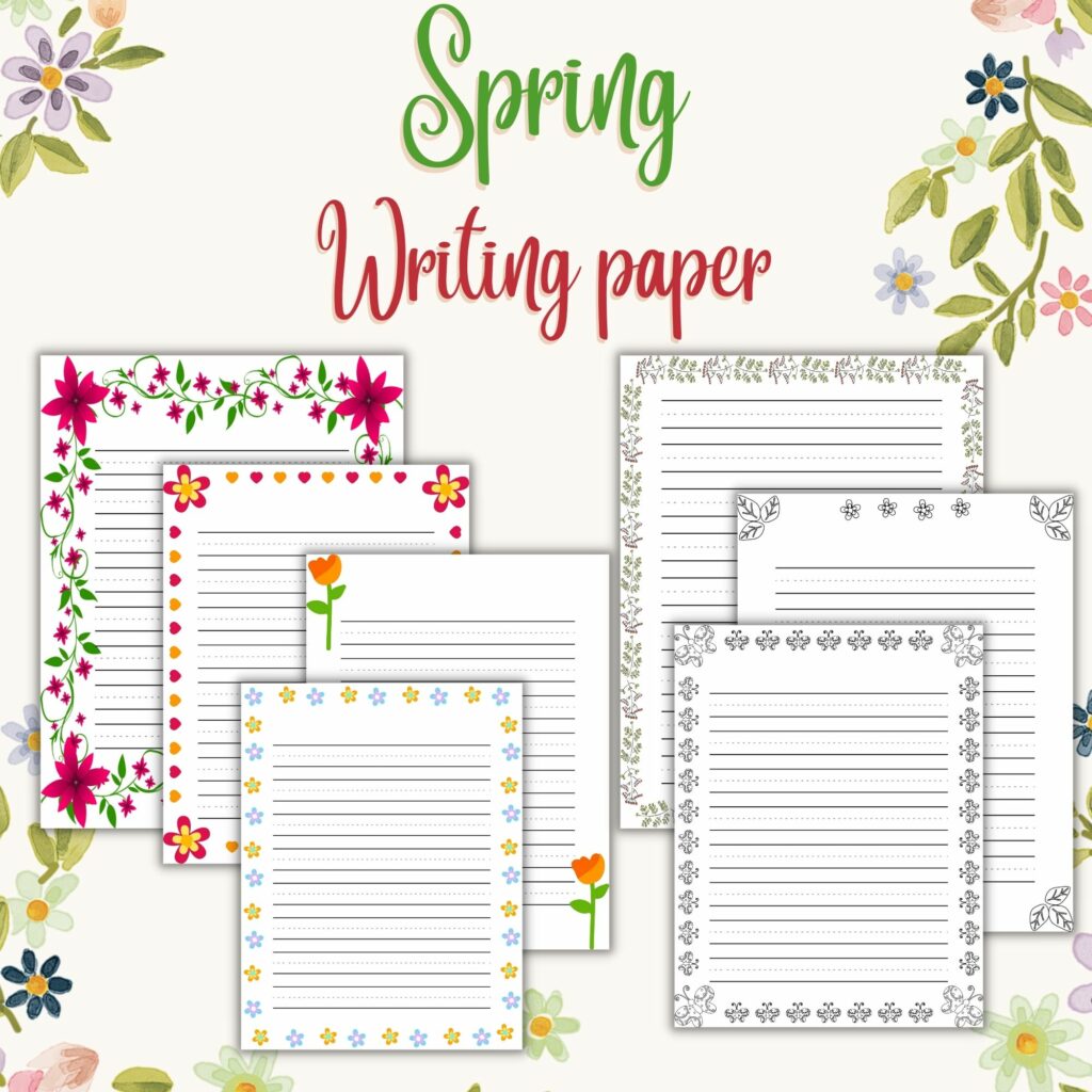 Spring Flower Writing Paper Templates Blank, Lined and Handwriting ...