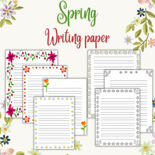 Flower Handwriting Paper Writing Template Paper Spring Border Themed ...