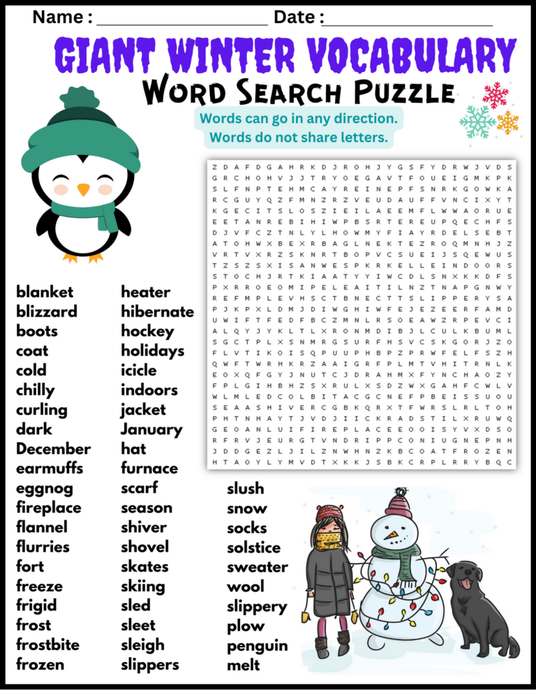 GIANT WINTER VOCABULARY Word Search Puzzle Worksheet Activity | Made By ...