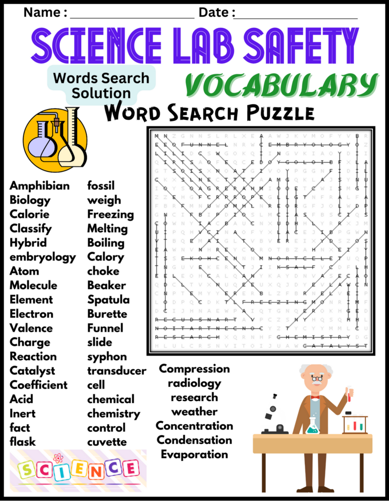SCIENCE LAB SAFETY VOCABULARY Word Search Puzzle Worksheet Activity ...