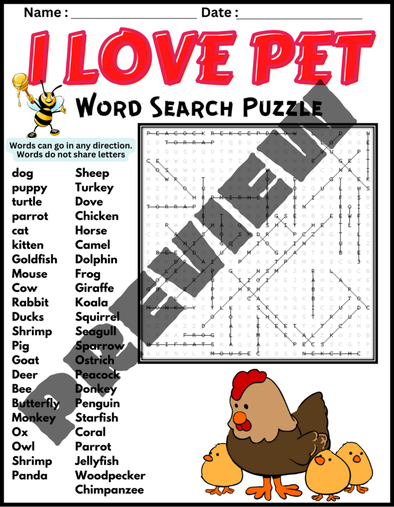 I LOVE PET - Word Search Puzzle Worksheet Activity | Made By Teachers