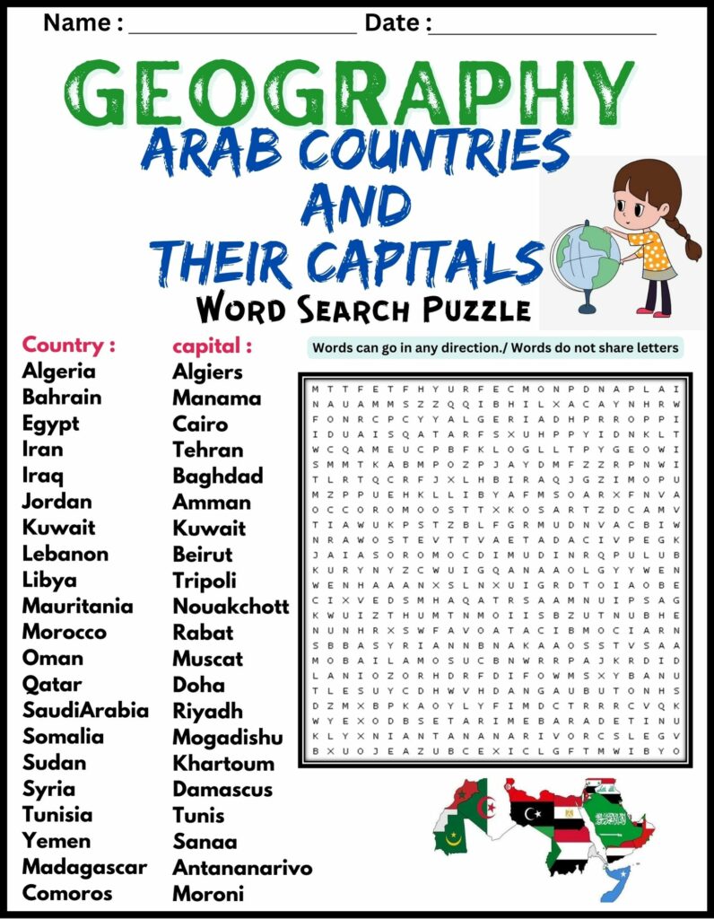 GEOGRAPHY OF ARAB & THEIR CAPITALS - Word Search Worksheet Activity ...