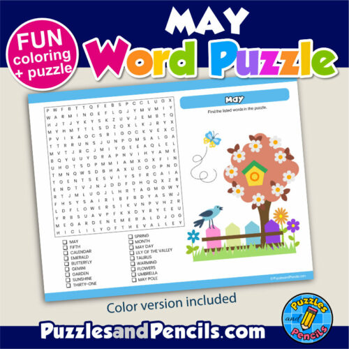 May Word Search Puzzle Activity Page and Coloring | May Wordsearch ...