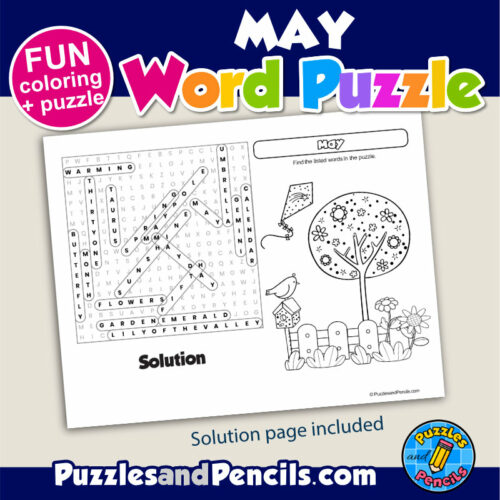 May Word Search Puzzle Activity Page and Coloring | May Wordsearch ...