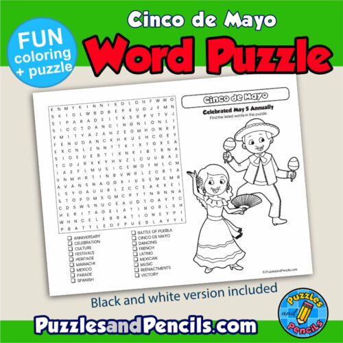Cinco de Mayo Word Search Puzzle Activity Page and Coloring | Hispanic ...