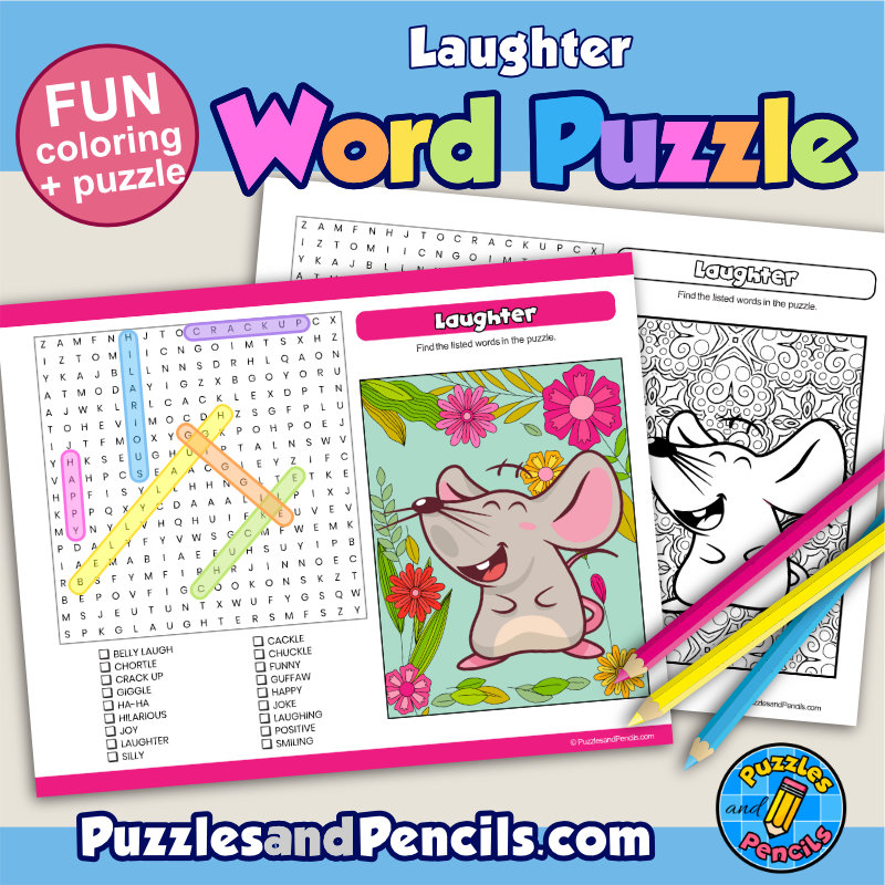 Laughter Word Search Puzzle Activity Page and Coloring | Wordsearch ...