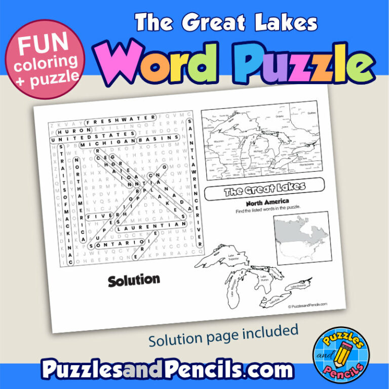 Great Lakes Word Search Puzzle Activity Page and Coloring | Wordsearch ...