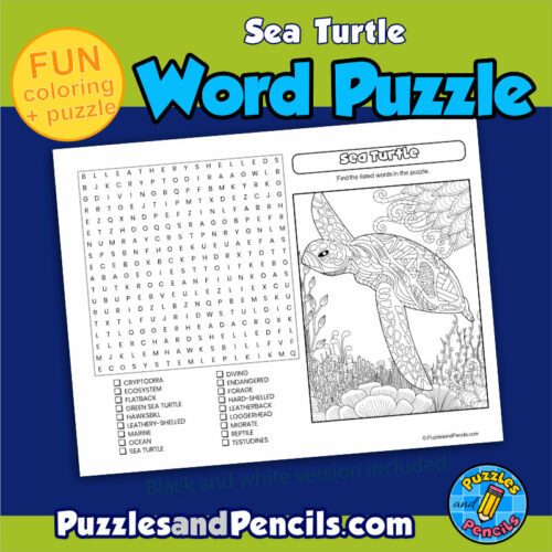 Sea Turtle Word Search Puzzle Activity Page and Coloring | Wordsearch ...