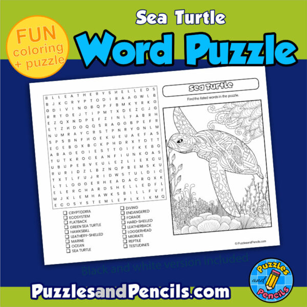 Sea Turtle Word Search Puzzle Activity Page and Coloring | Wordsearch ...