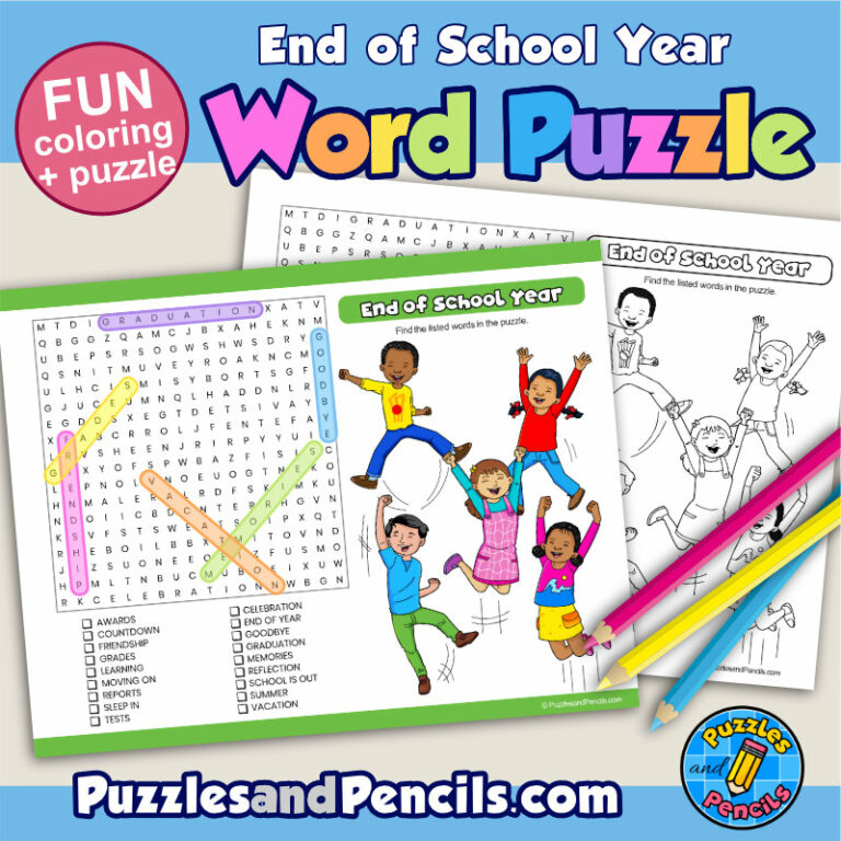 End of School Year Word Search Puzzle Activity Page and Coloring | Last ...