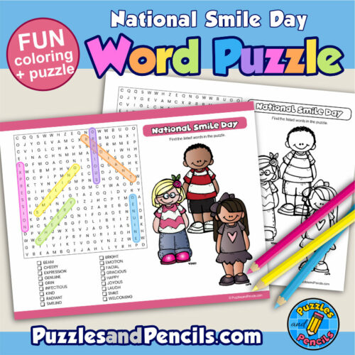 National Smile Day Word Search Puzzle Activity Page and Coloring ...