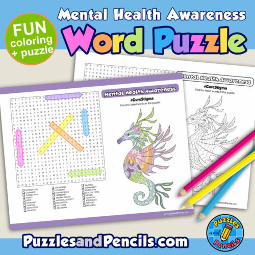 Mental Health Awareness Word Search Puzzle Activity Page and Coloring ...