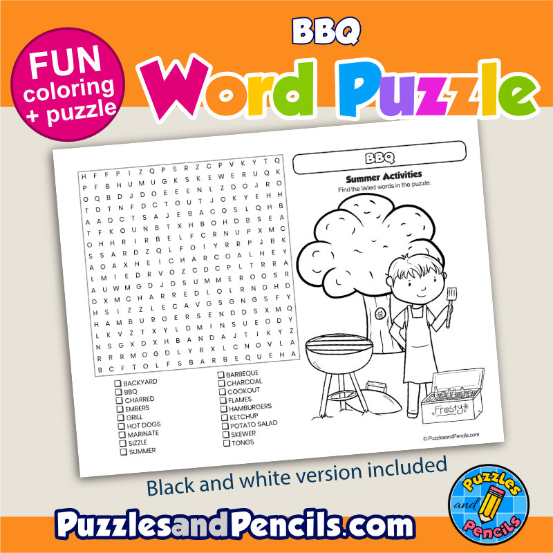 BBQ Word Search Puzzle Activity Page and Coloring | Barbeque Wordsearch ...