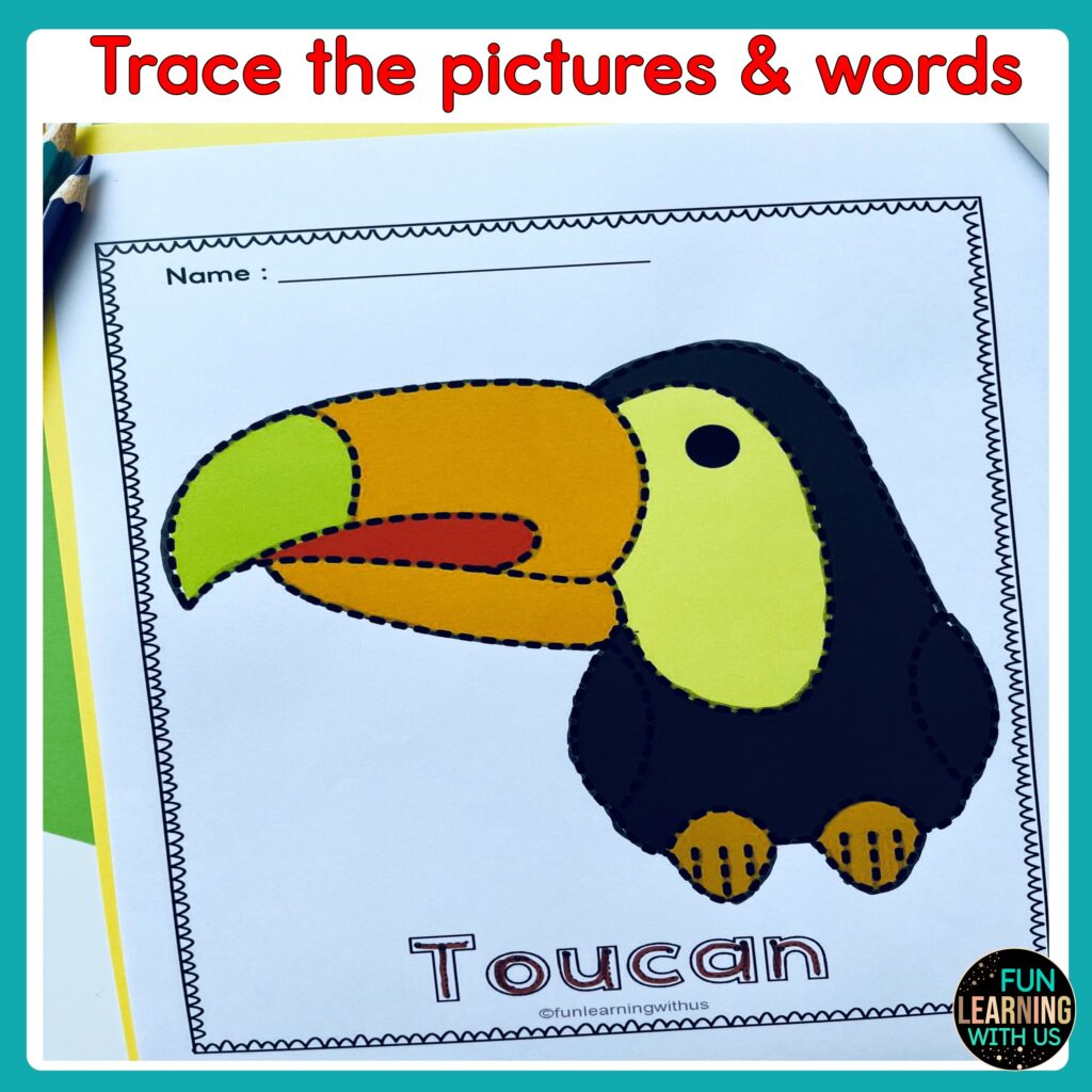 Jungle Animals Picture Tracing & Coloring Fine Motor Worksheets | Made ...