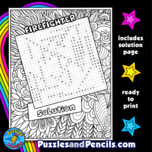 Firefighter Word Search Puzzle Activity Page with Coloring | Career ...