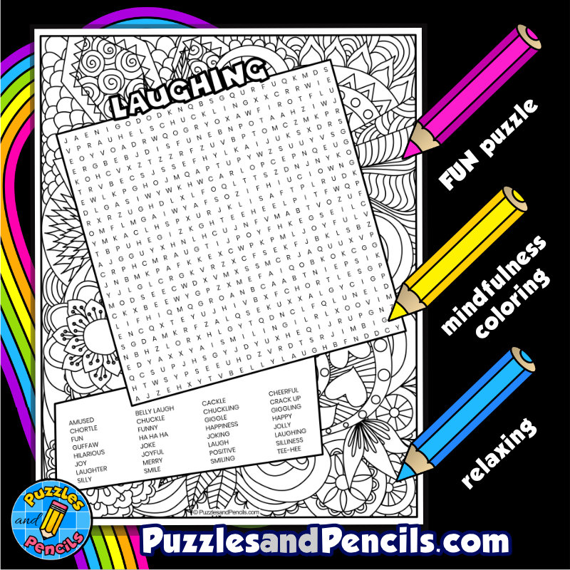 Laughing Word Search Puzzle Activity Page with Coloring | Laughter ...
