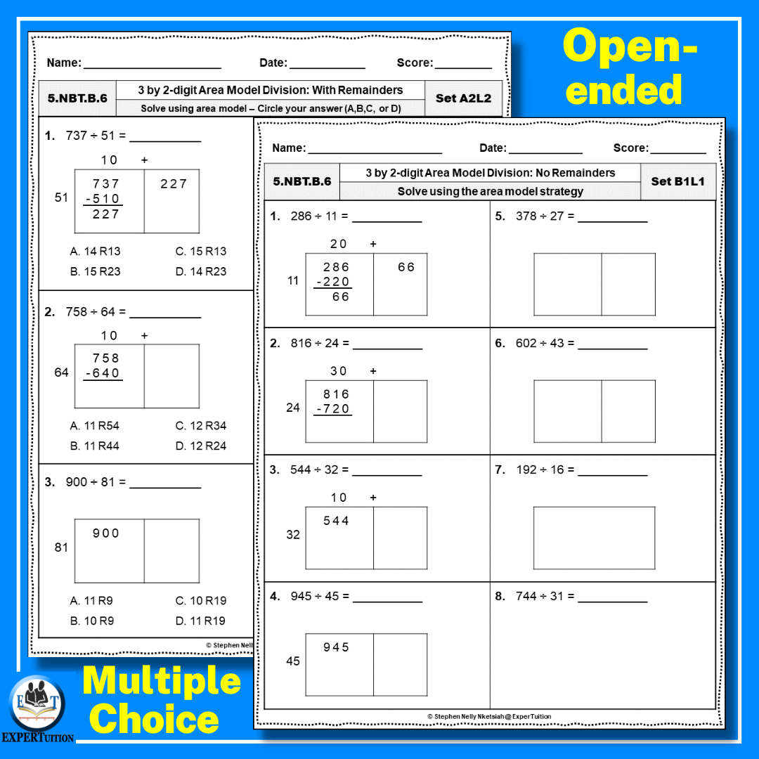 3 Digit by 2 Digit Area Model Division Worksheets | Made By Teachers