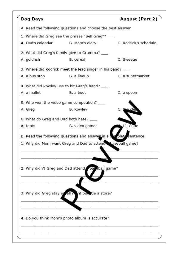 Jeff Kinney "Dog Days" worksheets | Made By Teachers